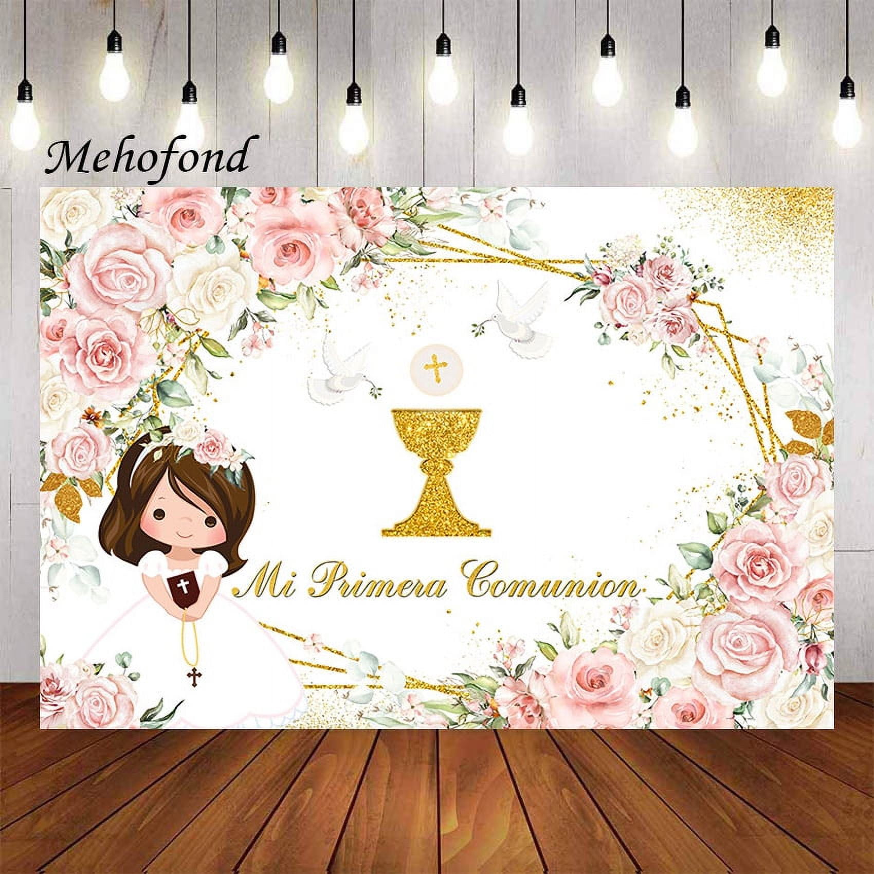 Girl Mi Primera Comunion Baptism Christening God Bless Pink Floral r ...