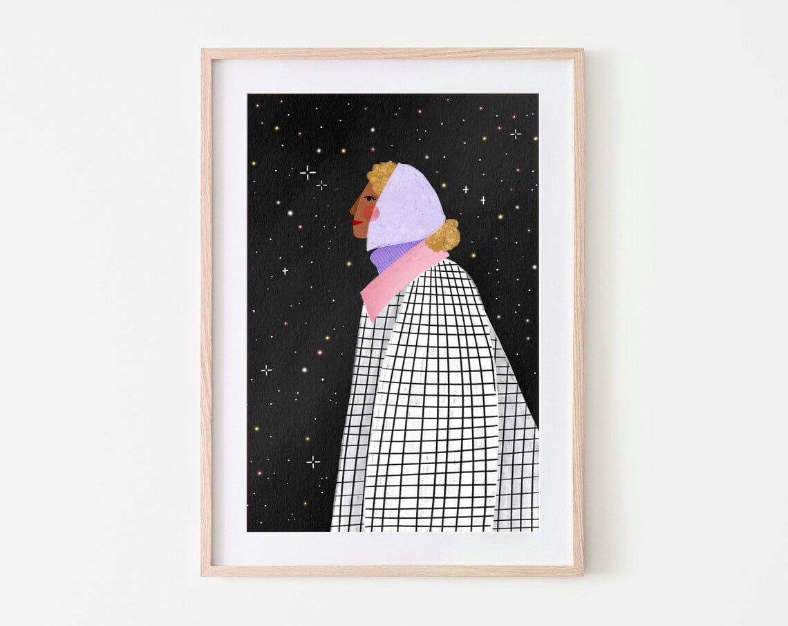 Girl At Midnight, Celestial Art Print, Star Constellations, Girl And ...