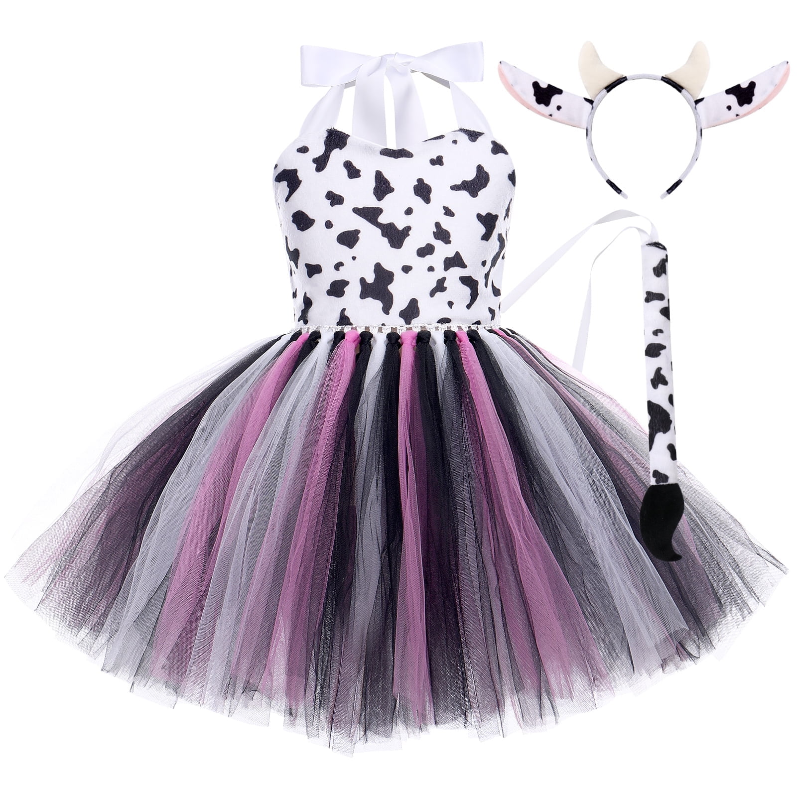Girl Milk Cow Dresses Clothes Cosplay Farm Animal Role Play Tutu Tulle ...
