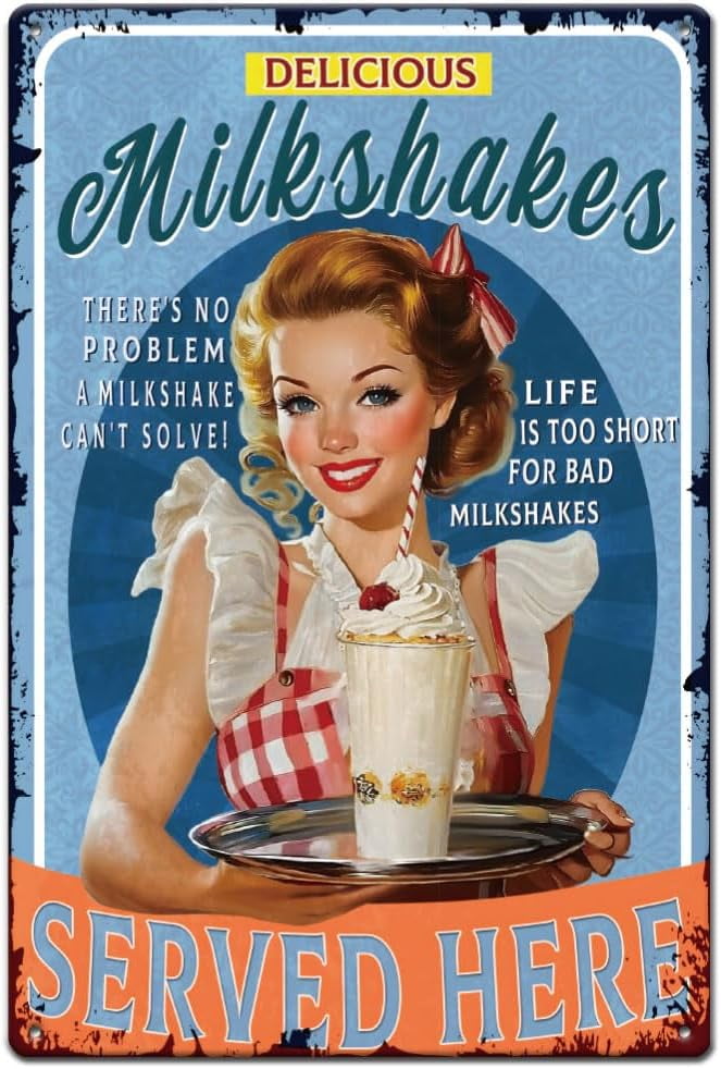 Girl With Milkshake Tin Signs Drinks Retro Metal Sign Vintage Country ...
