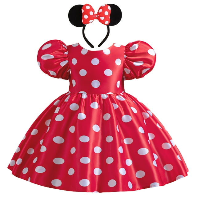 Girl Minnie Mouse Costume Dress Polka Dots Birthday Fancy Dress Up Size