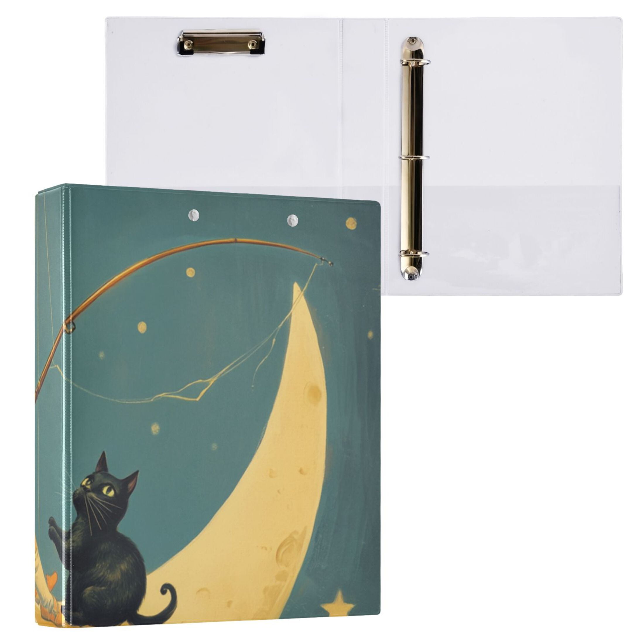 Girl Moon Stars Cat 3 Ring Binders 1.5 inch Hardcover File Folders with ...