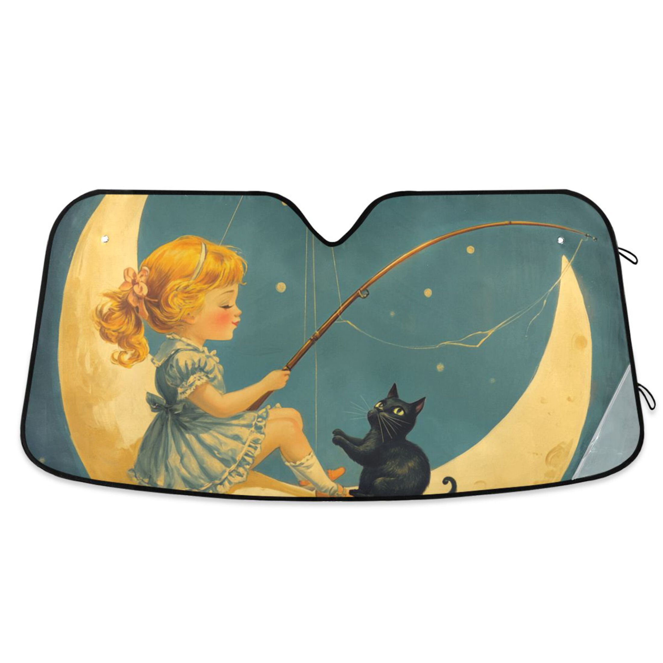 Girl Moon Stars Cat Car Windshield Sun Shade Reflector Sunshade ...