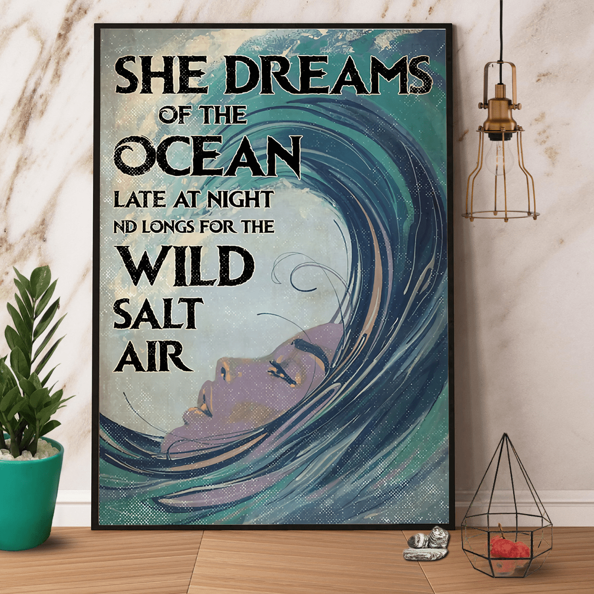 Girl On The Ocean She Dreams Of The Ocean Vintage Paper Poster No Frame ...
