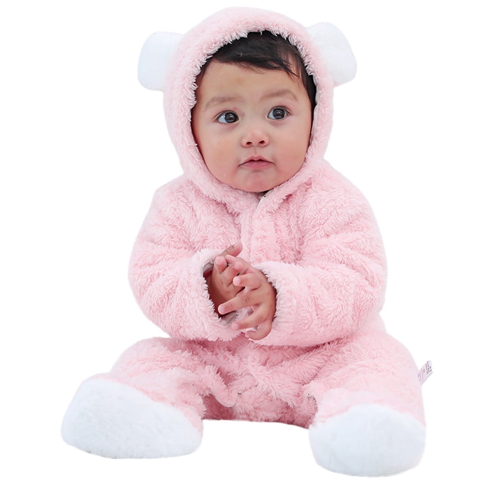 Girl Outfits Kids Suit Long Sleeve Fluffy Hooded Jumpsuit Romper ...
