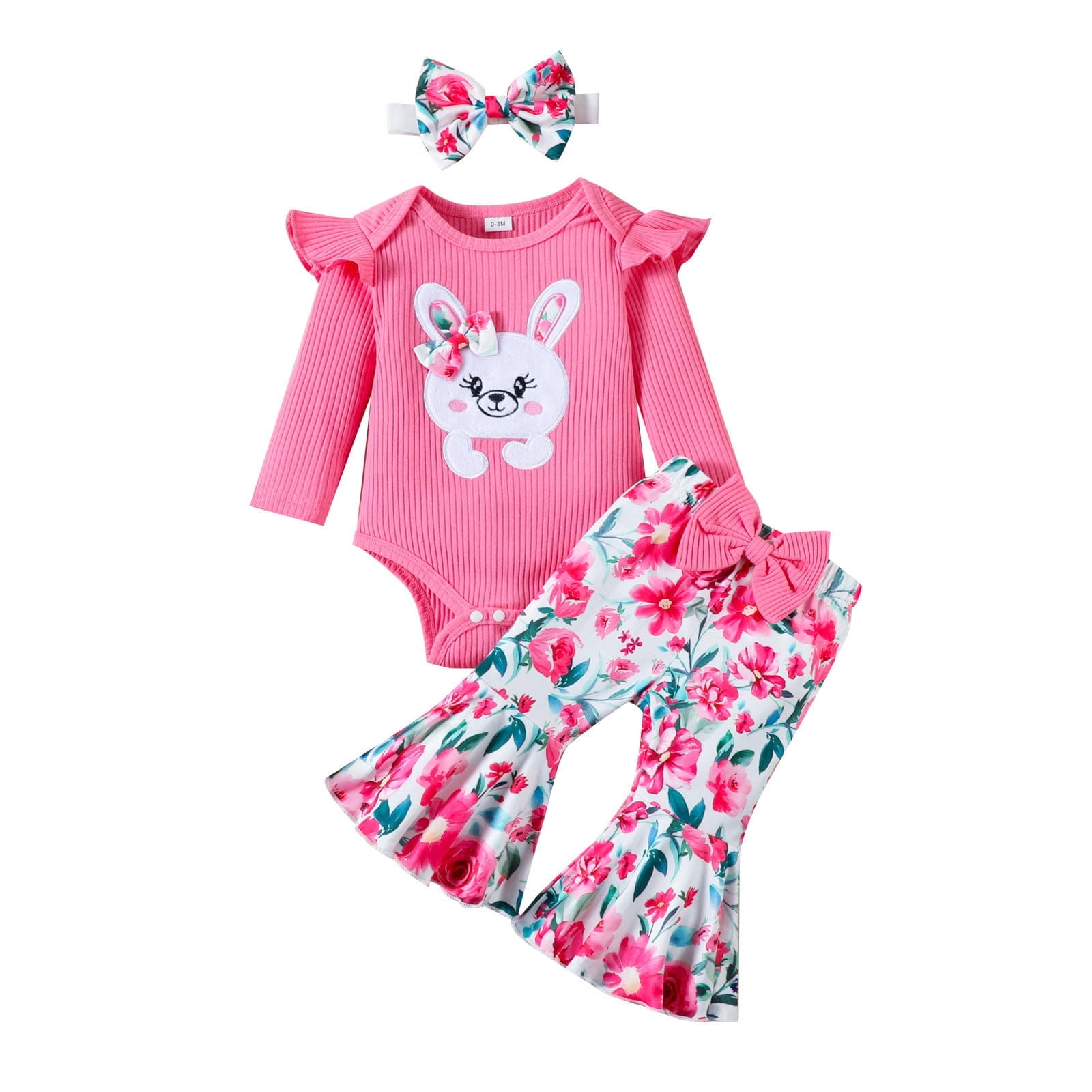 Girl Outfits Long Sleeve Easter Bodysuit Flraol Prints Pants Headbands ...
