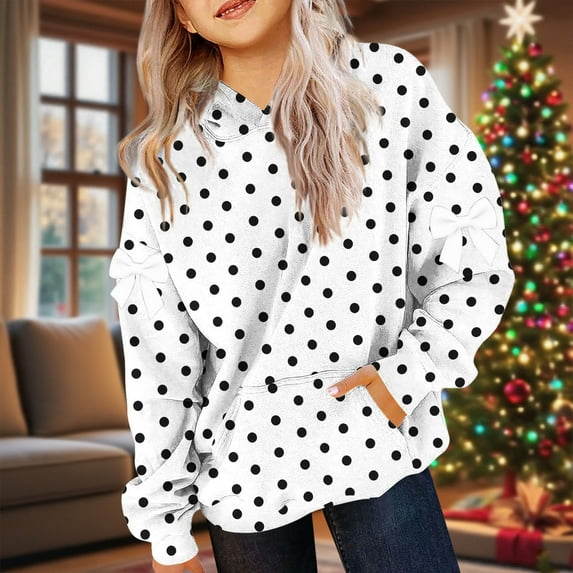 Girl Oversized Hoodie Shirts Bow Print Pullover Tops Casual Long Sleeve ...