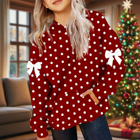 Girl Oversized Hoodie Shirts Bow Print Pullover Tops Casual Long Sleeve ...