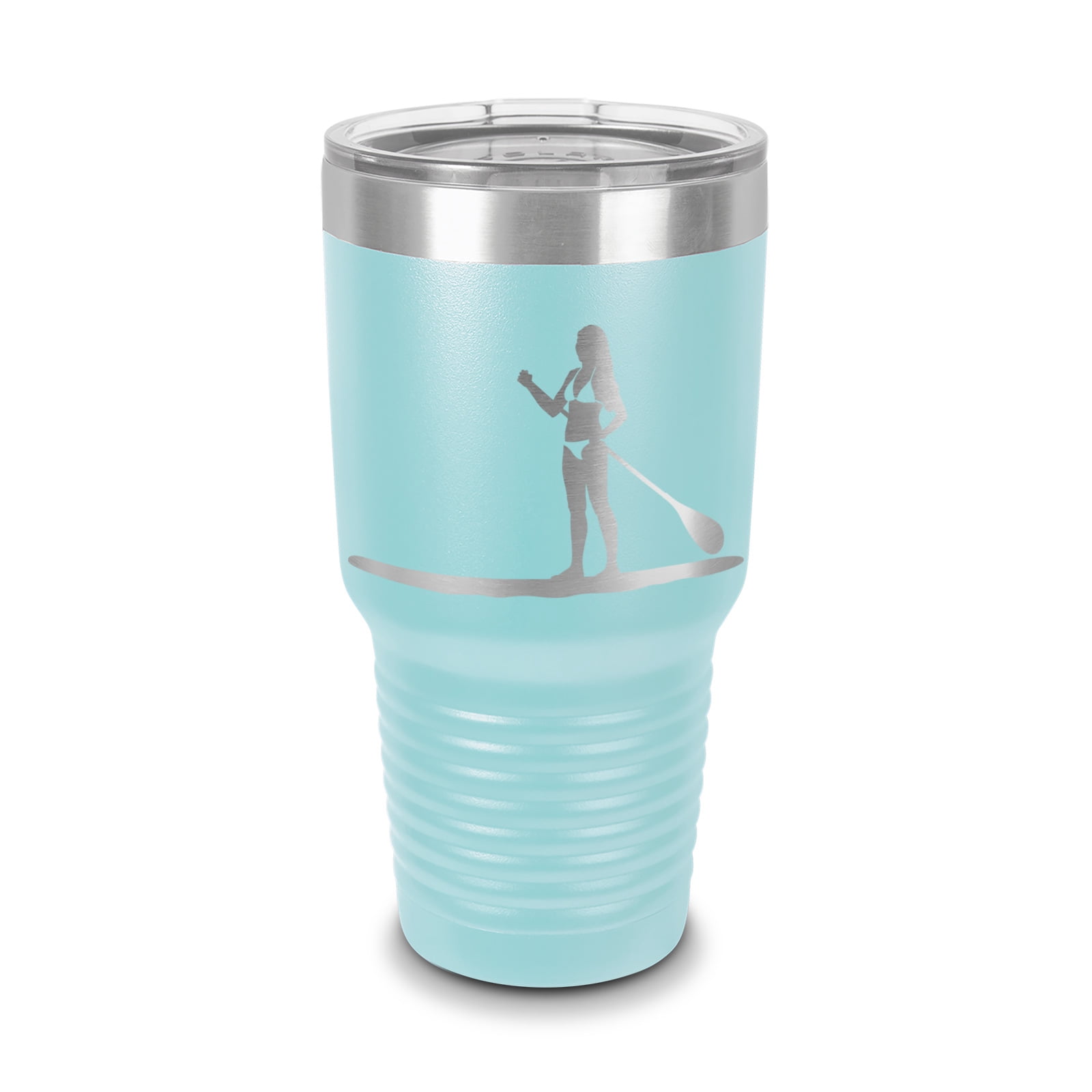 Girl Paddleboarding Tumbler 30 oz - Laser Engraved w/ Clear Lid ...