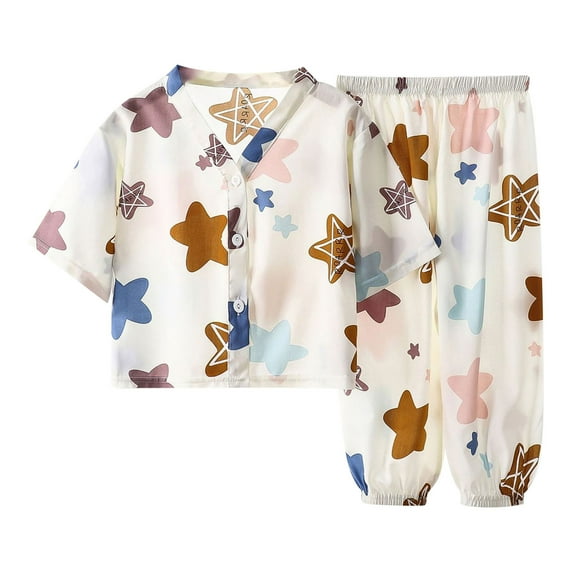 Girl Pajamas Check Print Homewear Set Silk Blend Summer Pajamas Rayon 2 ...