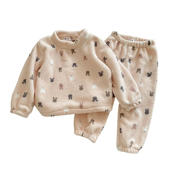 Girl Pajamas Cherry Bear Print Thickened Thermal Flannel Loungewear ...