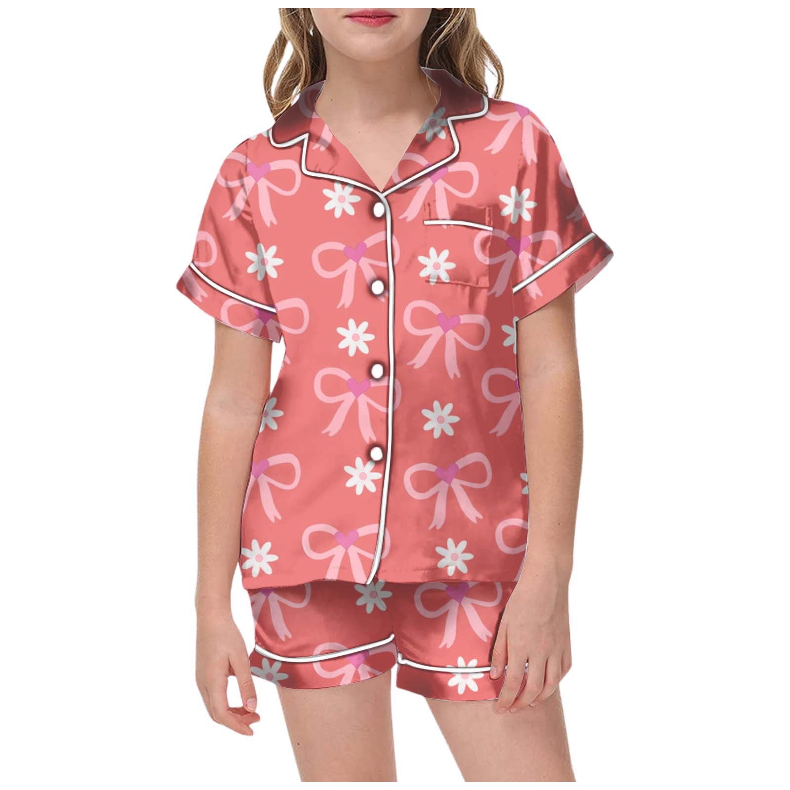 Girl Pajamas Girls 2 Piece Pajamas Set Bow Print Short Sleeve Elastic ...
