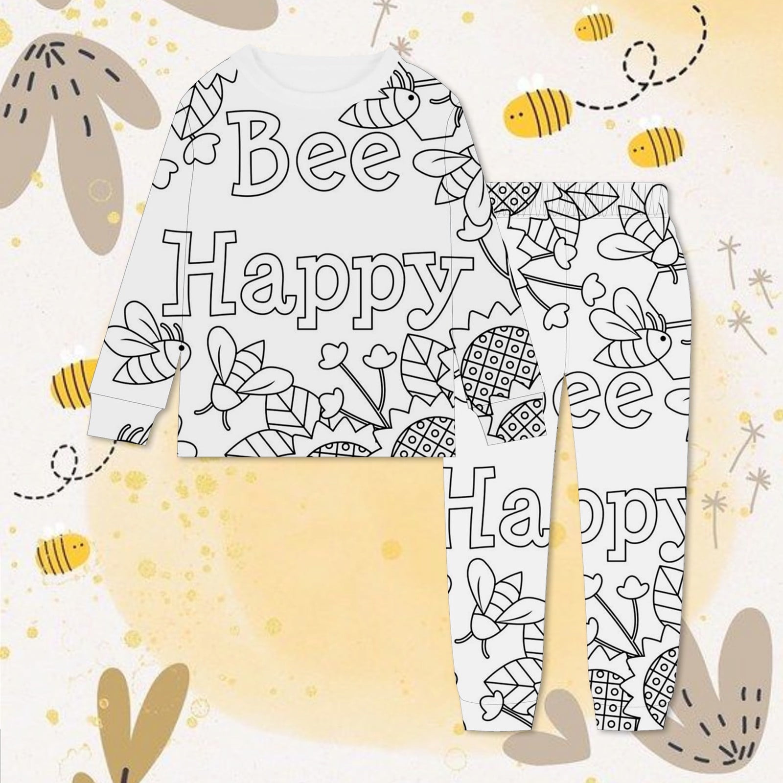 Girl Pajamas Kid World Bee Day Diy Hand Painted Homewear Set Colouring ...