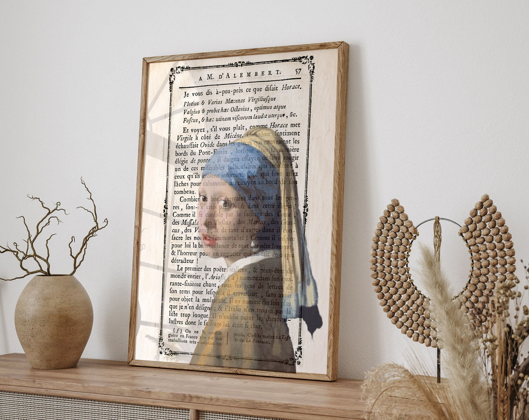 Girl with a Pearl Earring on antique book page Print, Vermeer ...