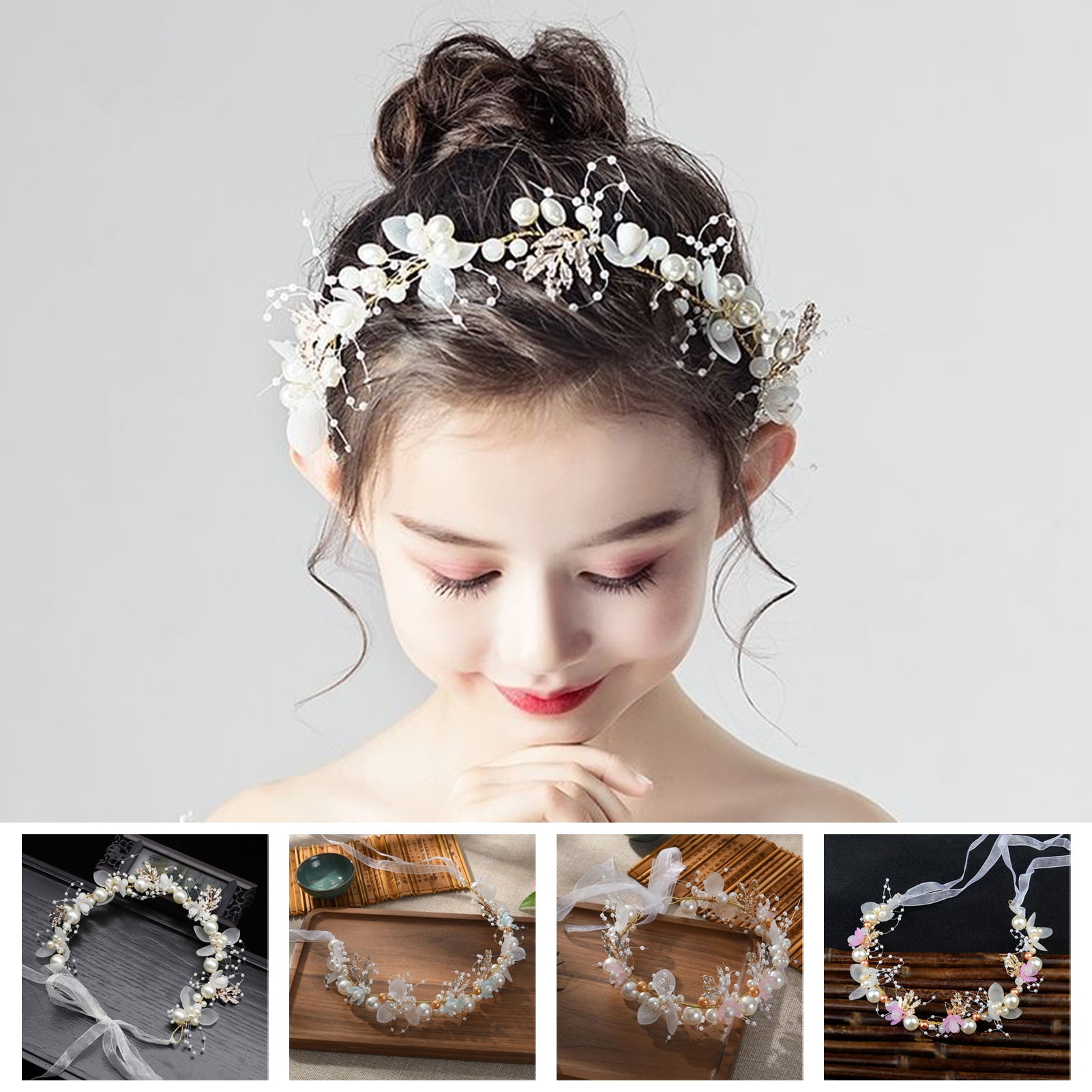 Girl Pearl Headpiece Crystal Flower Headband Bridal Baby Crystal Hair ...
