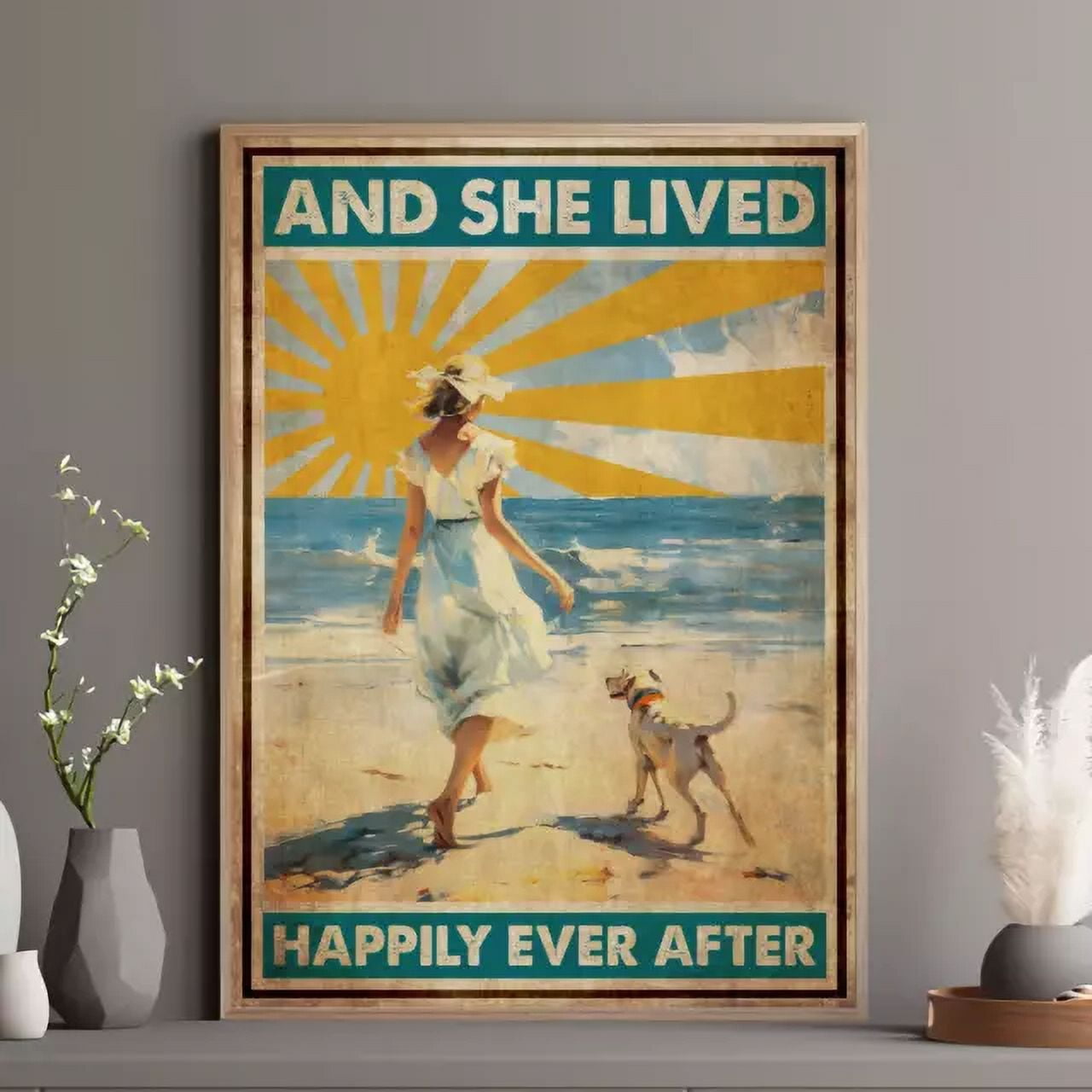 Girl And Pet In The Beach And Lived Happily Poster Print Art Vintage NO ...