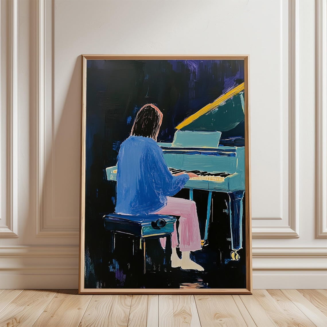 Girl And Piano Wall Art, Abstract Minimalist Music Poster, Music Room ...