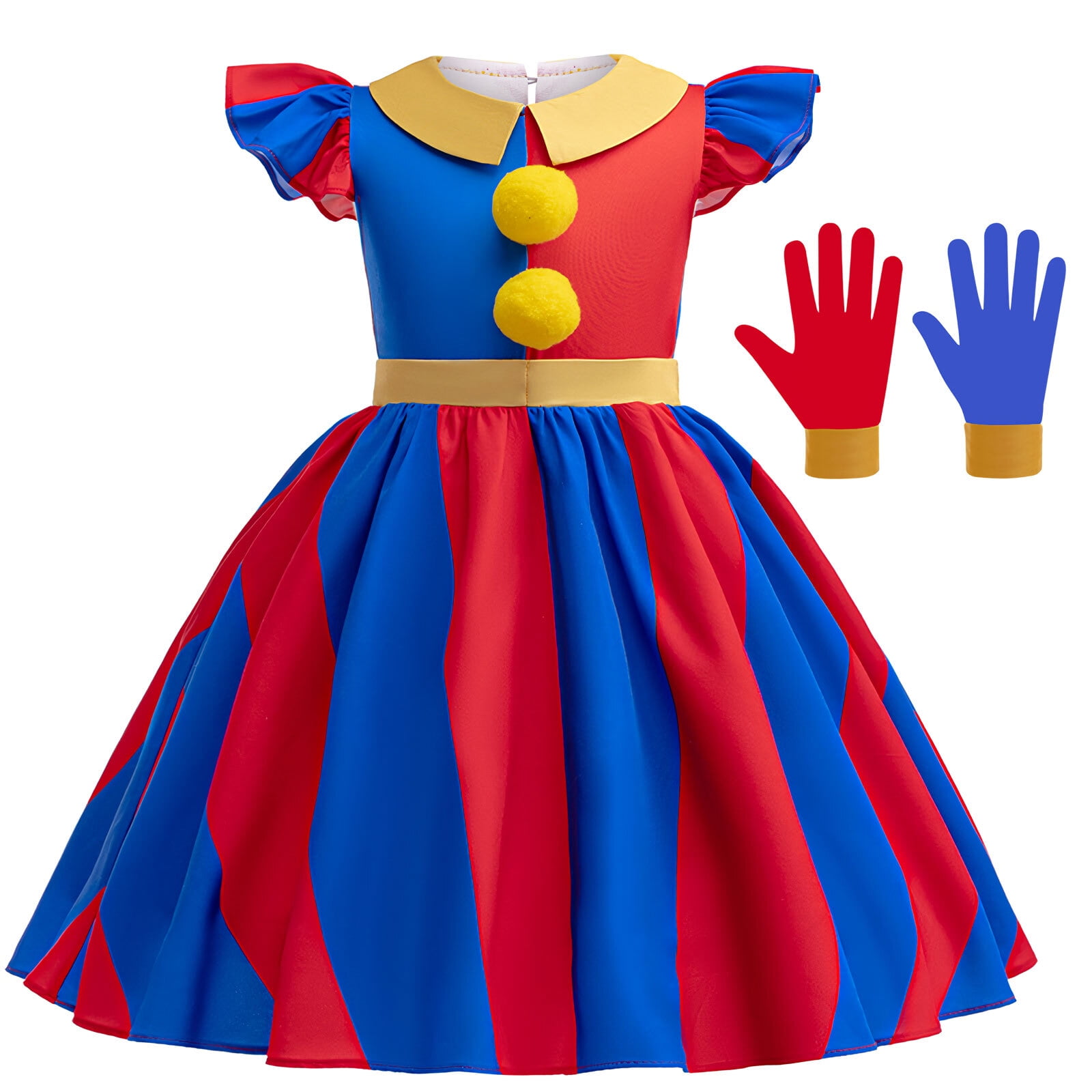Girl Pomni Clown Costume with Gloves Dress Party Cosplay Dress Up ...