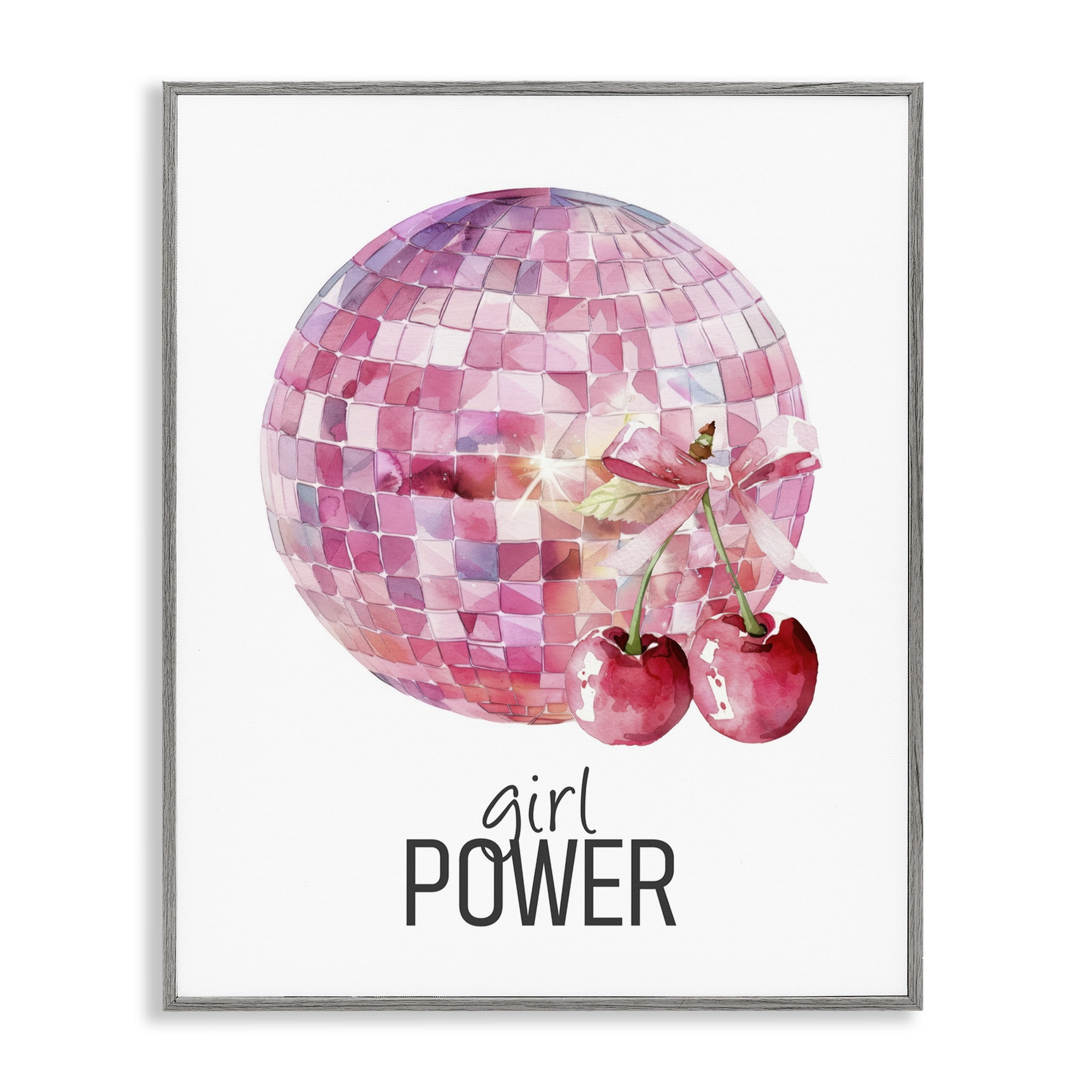Girl Power Disco Cherries Gray Framed Giclee Art, design by Kim Allen ...