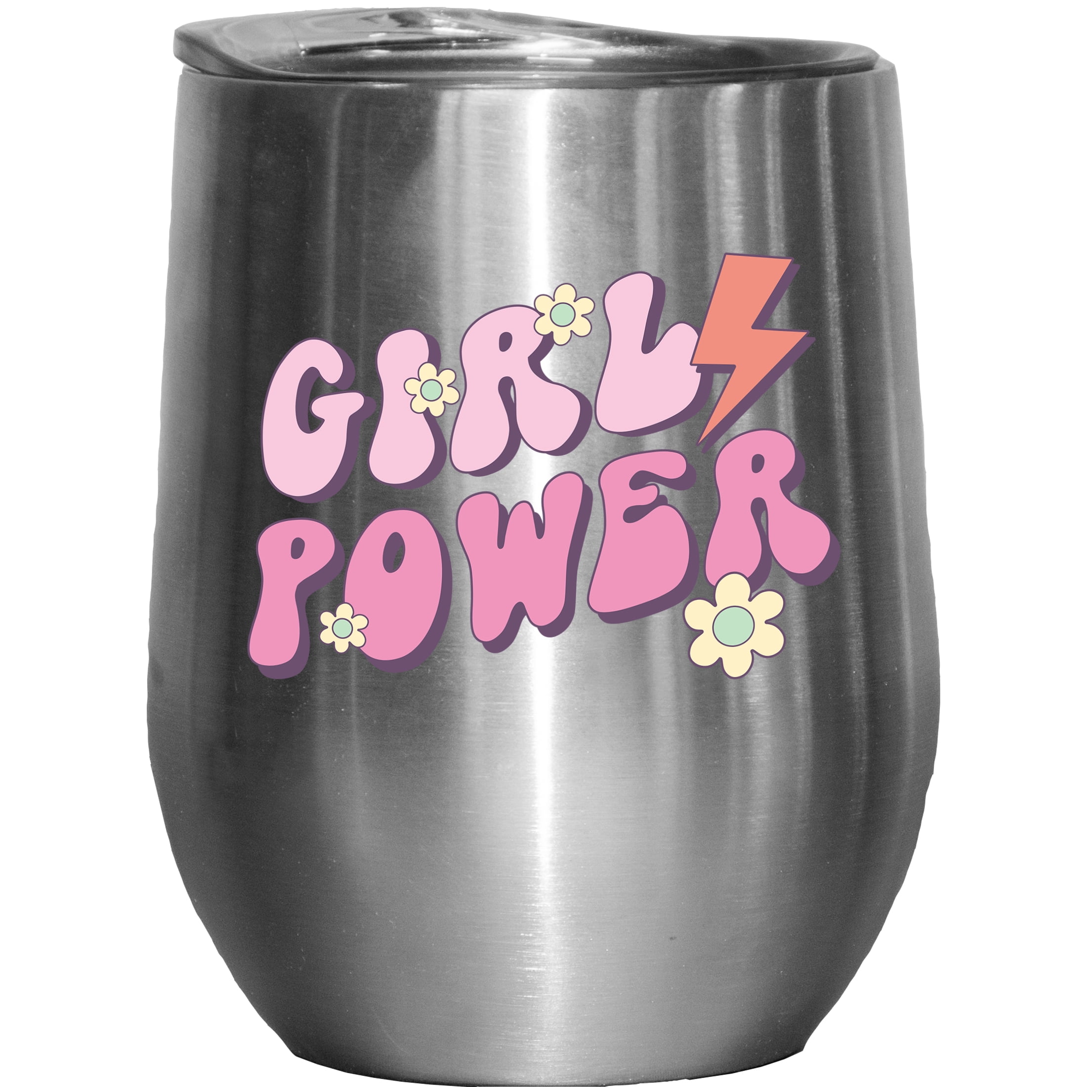 Girl Power, Retro Feminist Art Merch Gift, Stainless Steel 12oz Wine ...