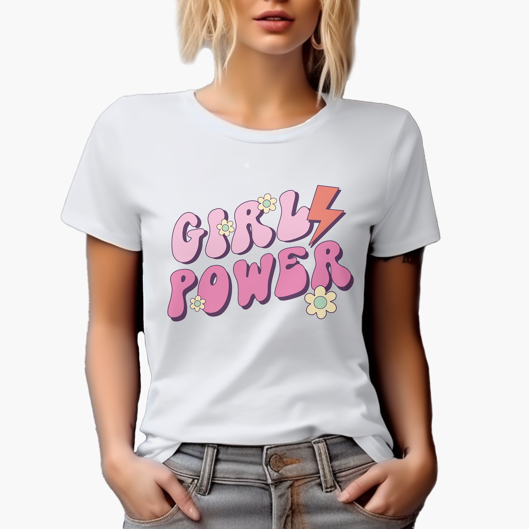 Girl Power, Retro Feminist Art Merch Gift, White T-Shirt, Large ...