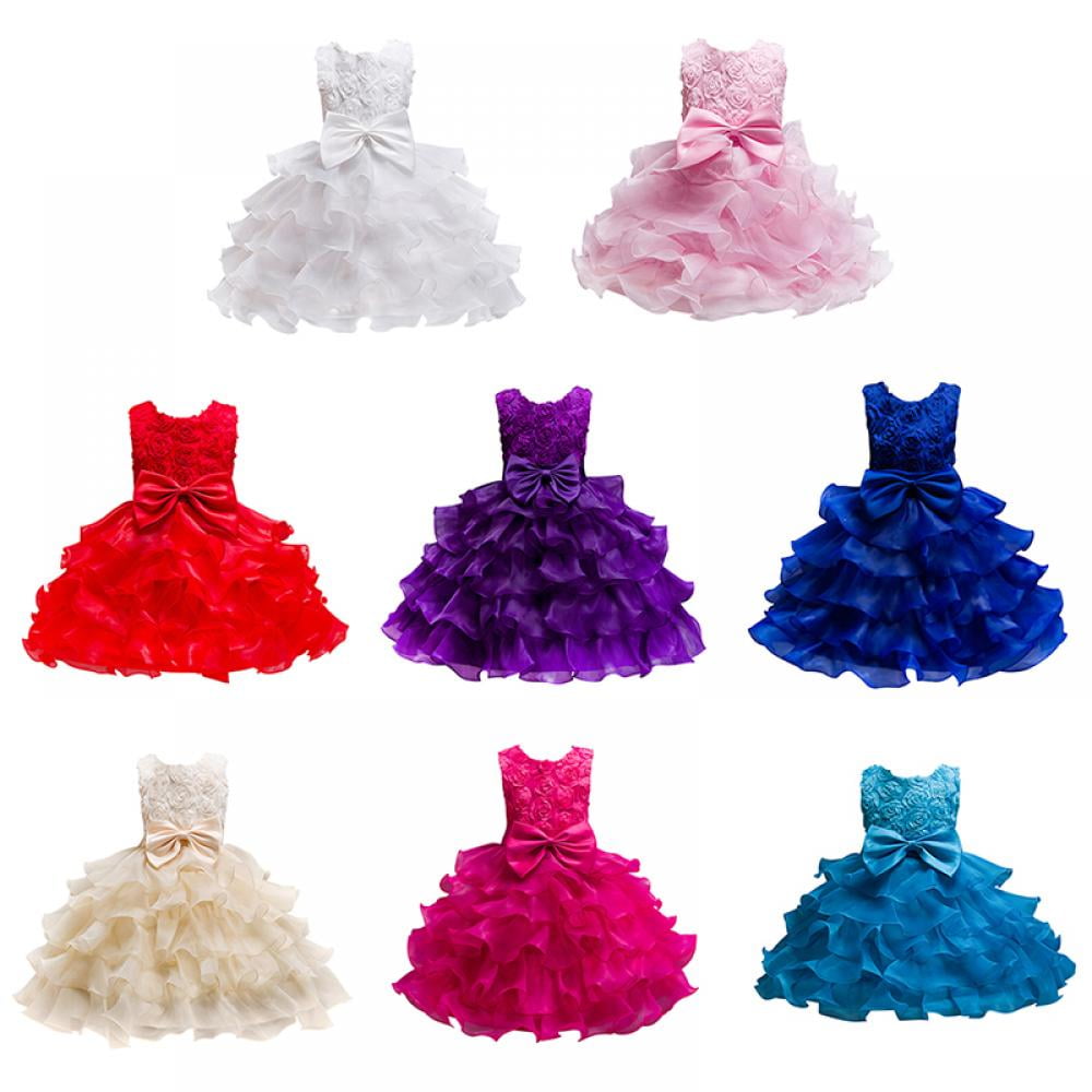Girl Princess Dress Ruffle Tulle Beads Toddler Wedding Pageant Ceremony ...