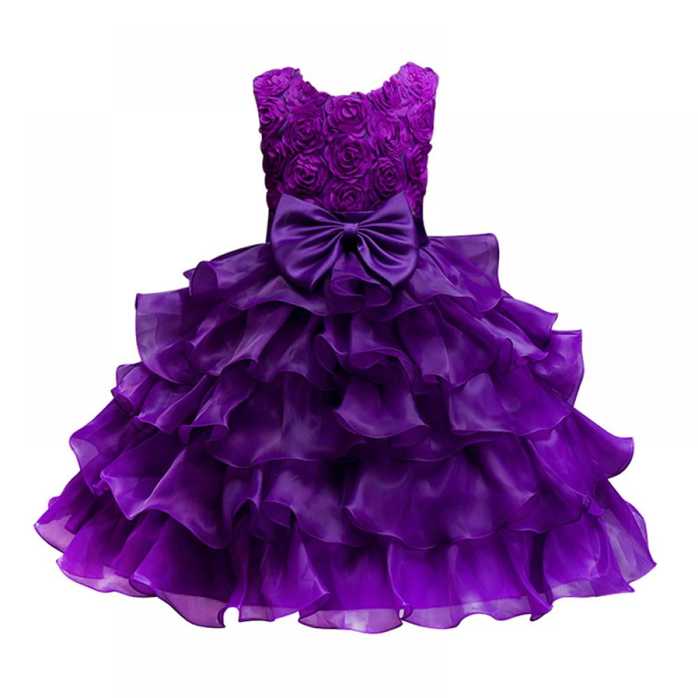 Girl Princess Dress Ruffle Tulle Beads Toddler Wedding Pageant Ceremony ...
