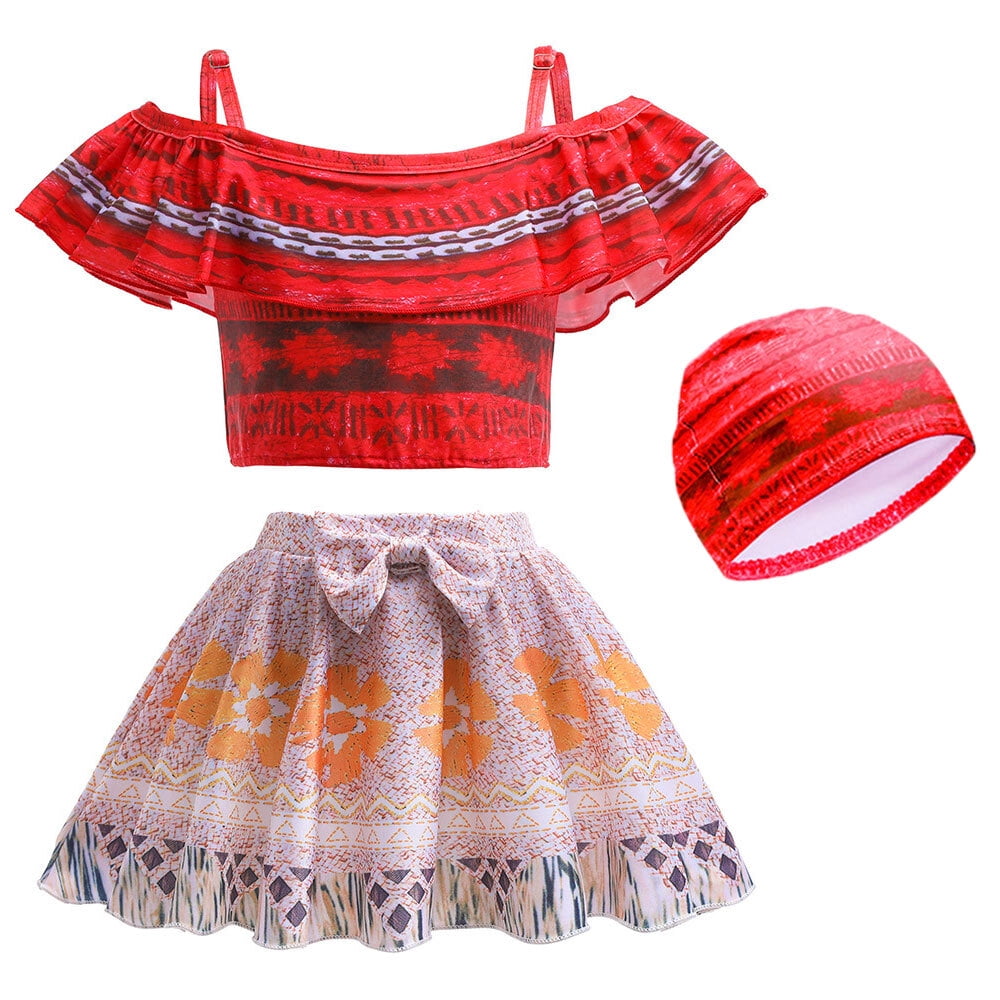 Girl Princess Moana 2-Piece Swimsuit w/Swim Cap, Adventure Tankini ...