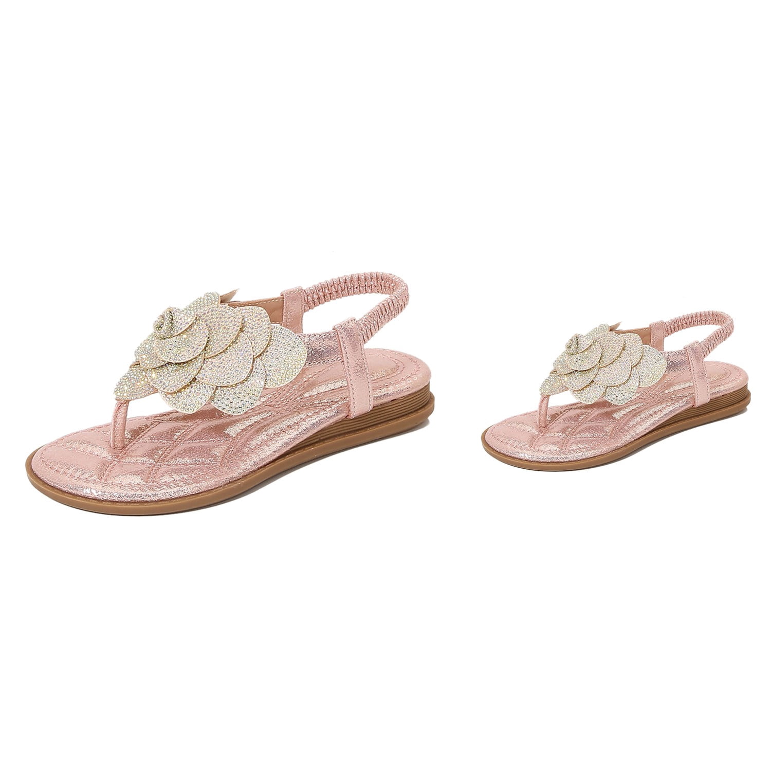 Girl Princess Rhinestone Slingback Sandals, Bohemian Flats with Elastic ...