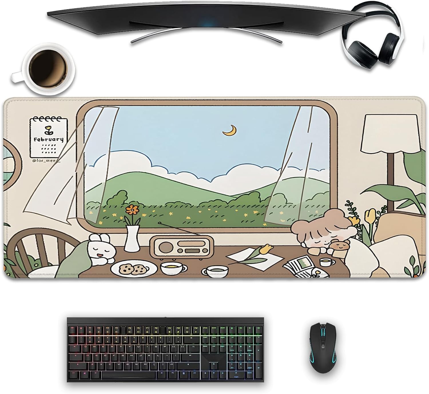 Girl and Rabbit Desktop Mouse Pad Large,Desk Pad,Cartoon Cute Mouse Pad ...