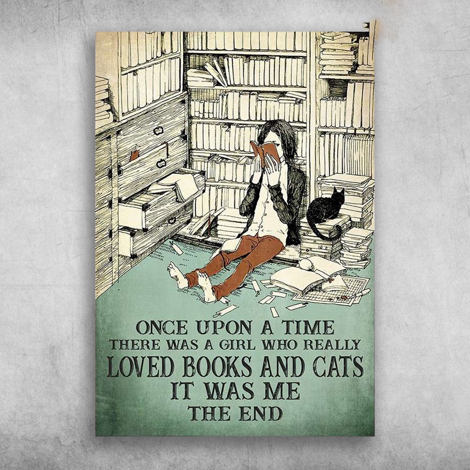 Girl Reading, Black Cat, Cat and Book - Once Upon A Time, There Was A ...