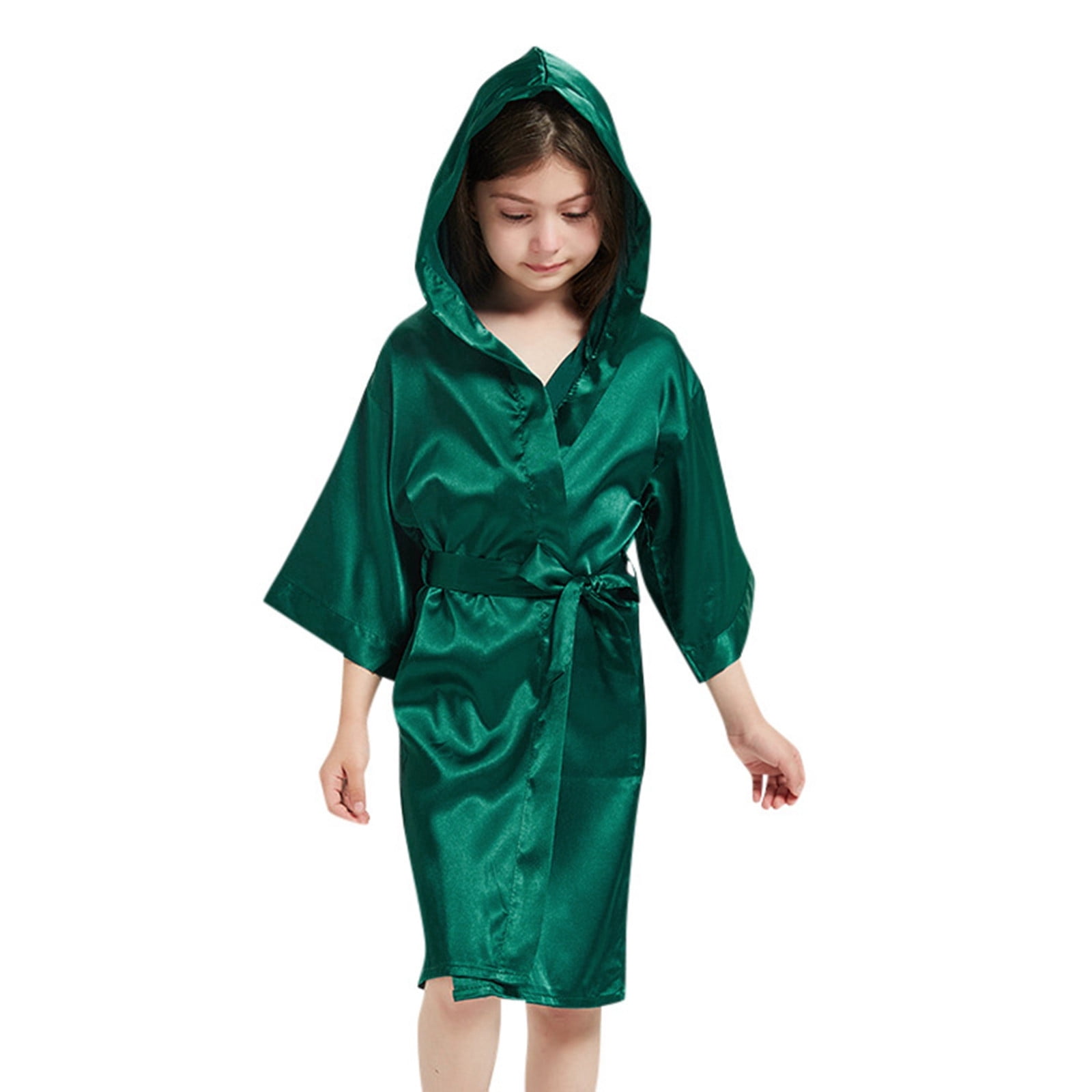 Girl Robes Kids Girls Silk Satin Bathrobe with Hoode Solid Color Kimono ...