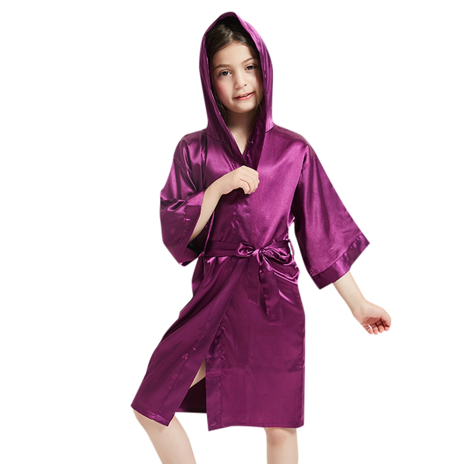 Girl Robes Kids Girls Silk Satin Bathrobe with Hooded Kimono Robes ...