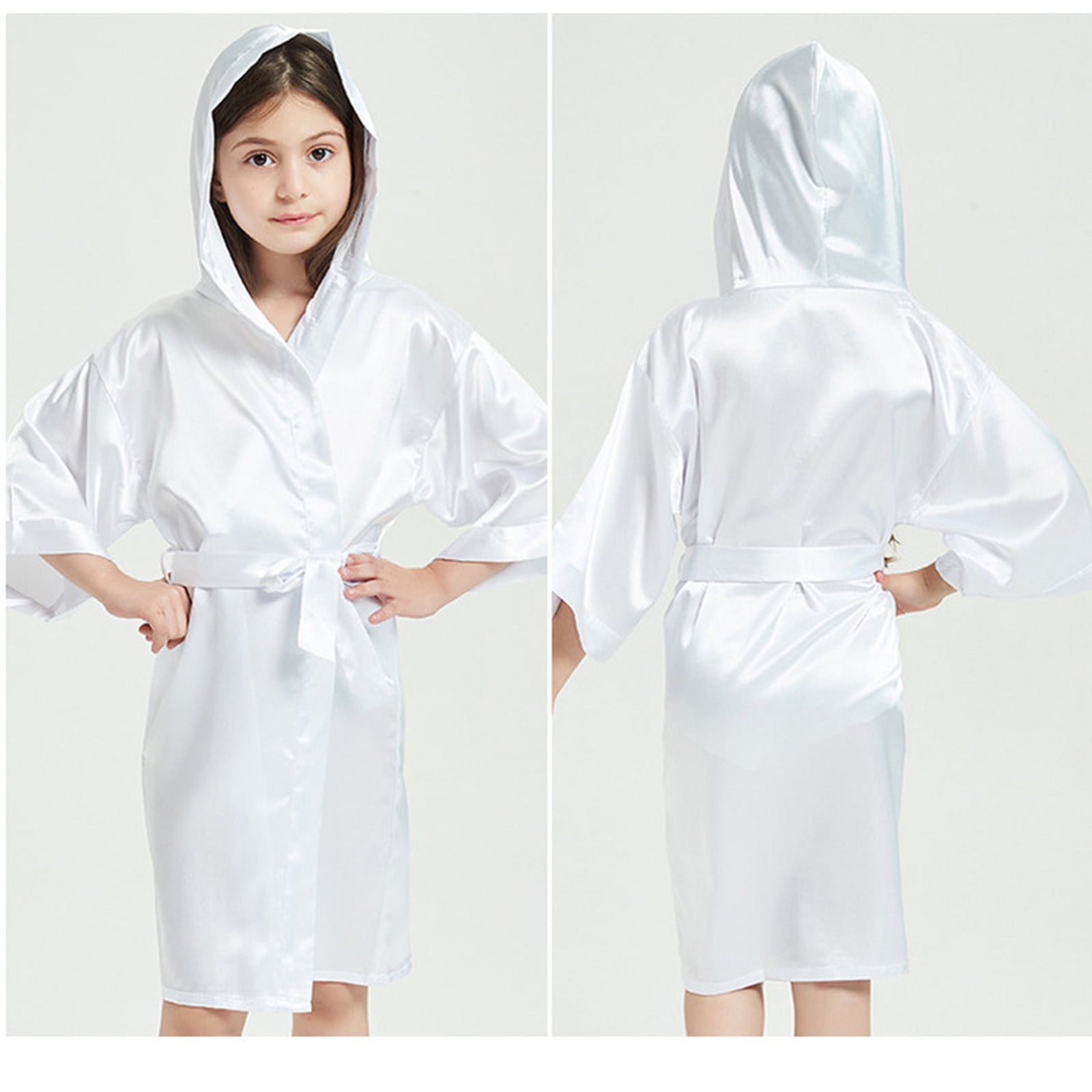 Girl Robes Toddler Girls Silk Bathrobe with Hoode Solid Color Kimono ...