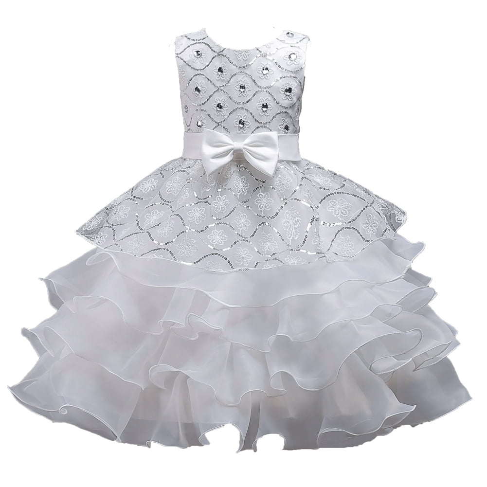 Girl Ruffles Lace Cute Bow Waist Evening Dress up Wedding Birthday ...