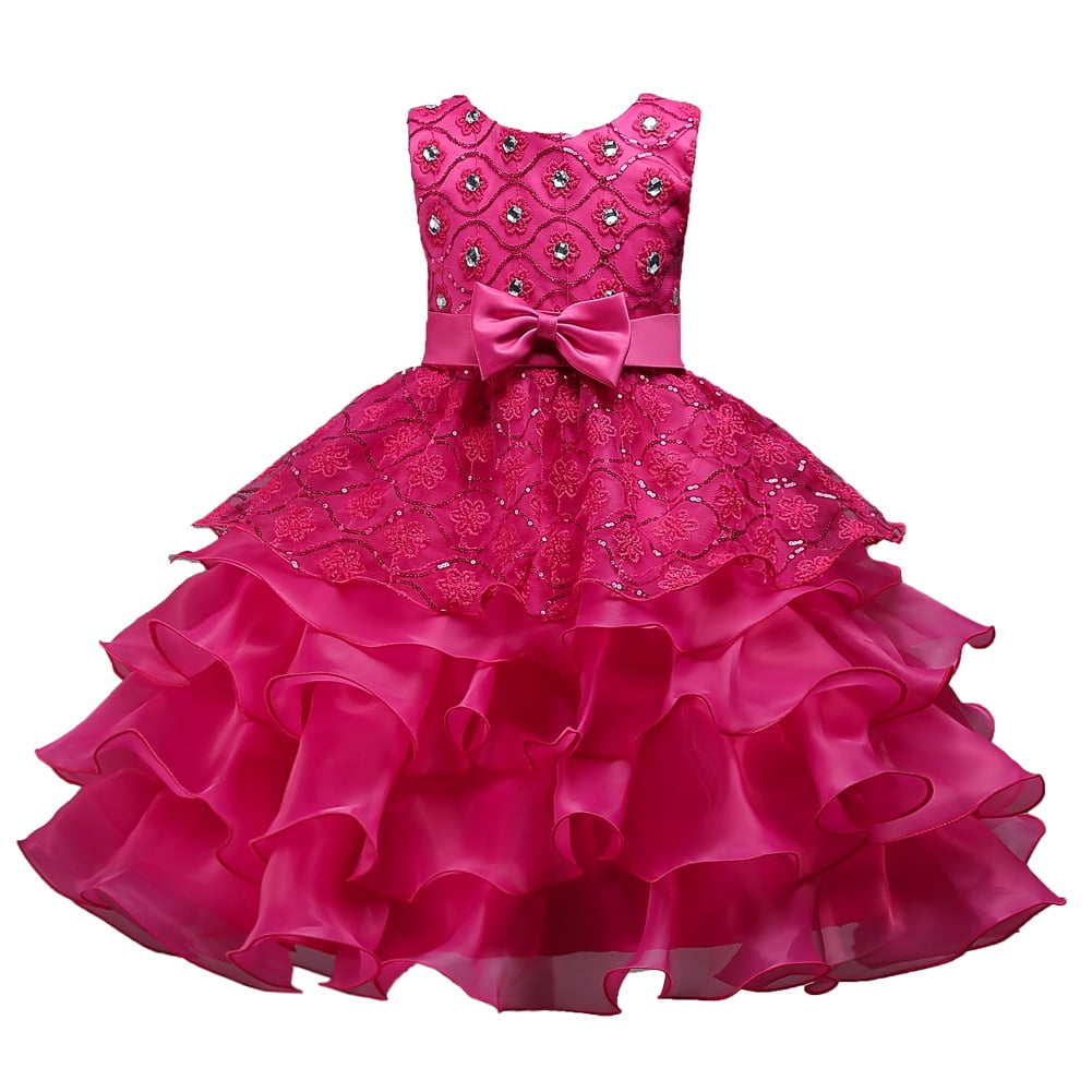 Girl Ruffles Lace Cute Bow Waist Evening Dress up Wedding Birthday ...
