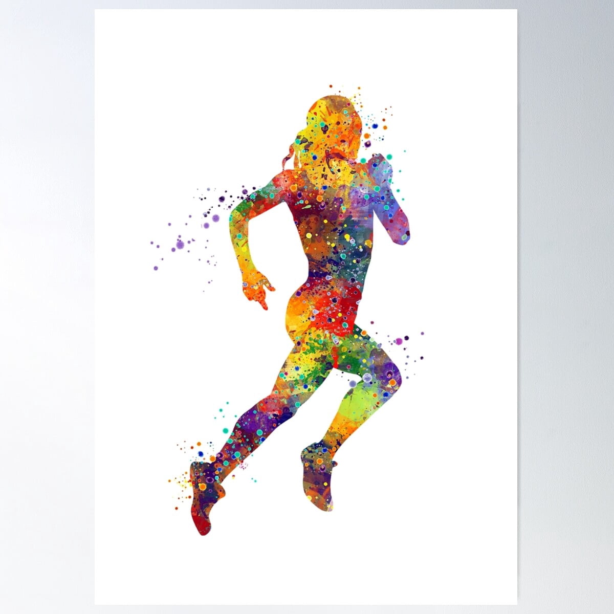 Girl Running Watercolor Poster Wall Art, Modern Wall Decor For Living ...