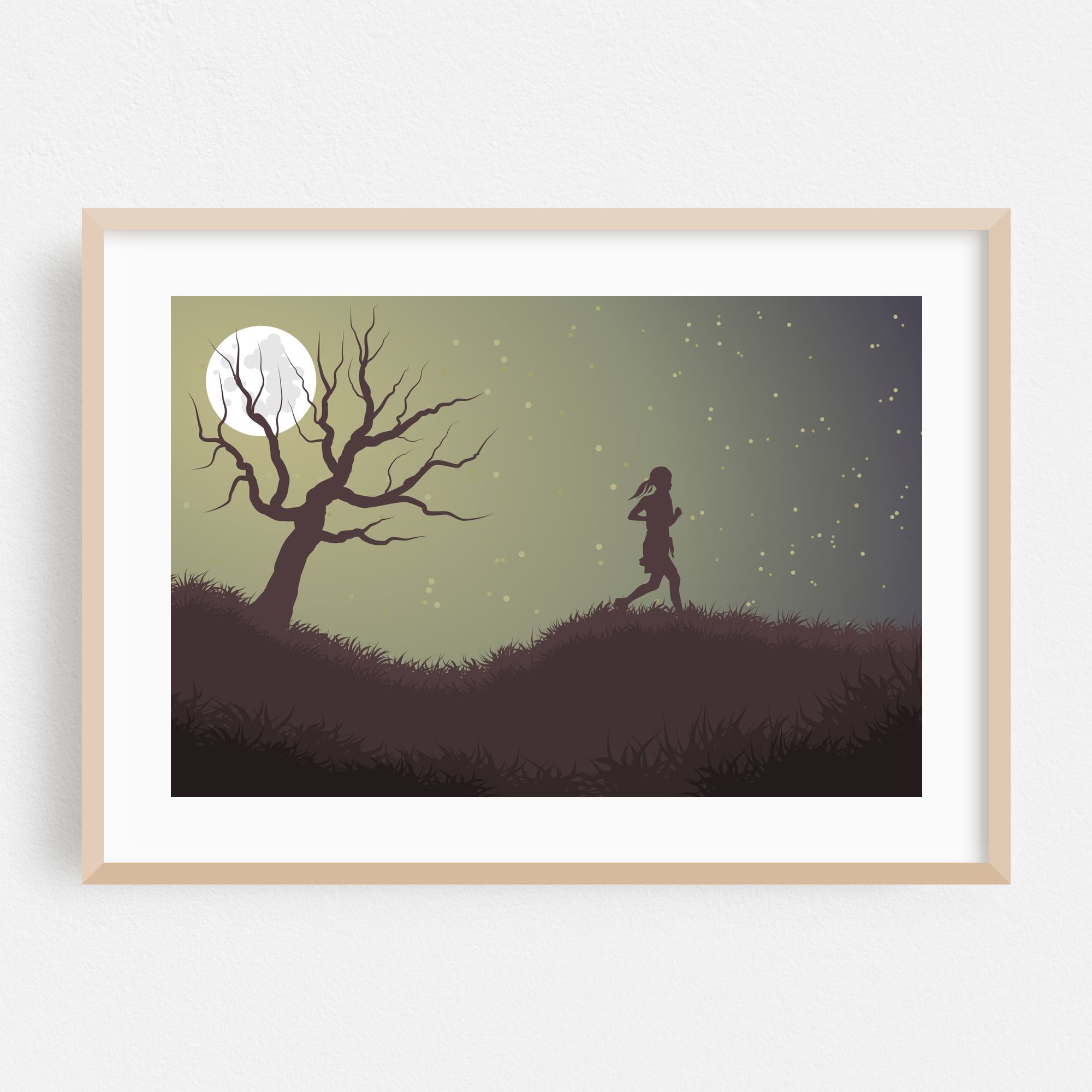 Girl Running in the Moonlight - Digital Art Silhouette Night Sky Moon ...