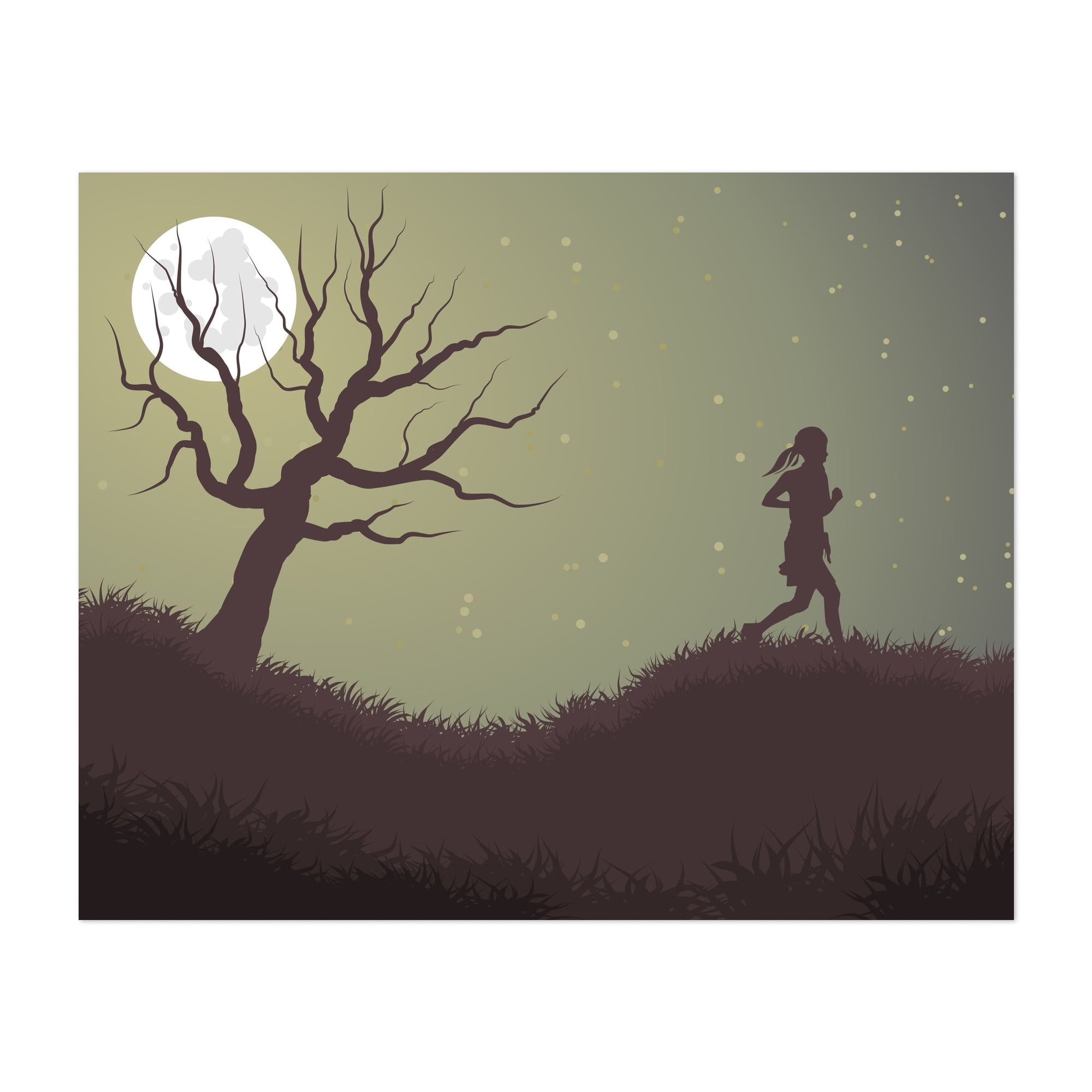 Girl Running in the Moonlight - Digital Art Silhouette Night Sky Moon ...