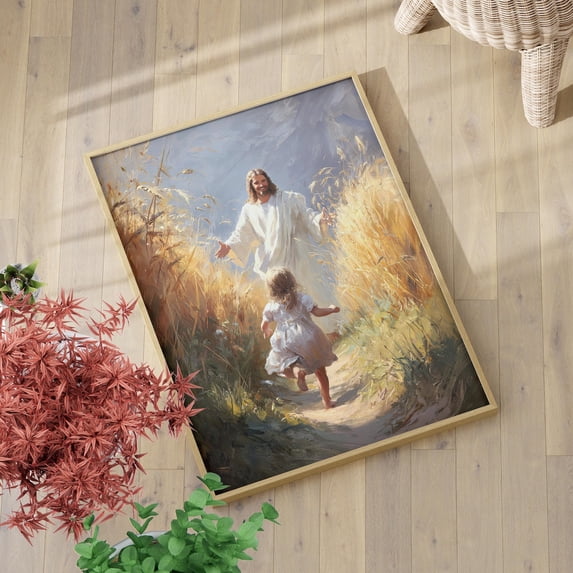 Girl Running to Jesus Wall Art Faith Christian Decor, Unframed Canvas ...