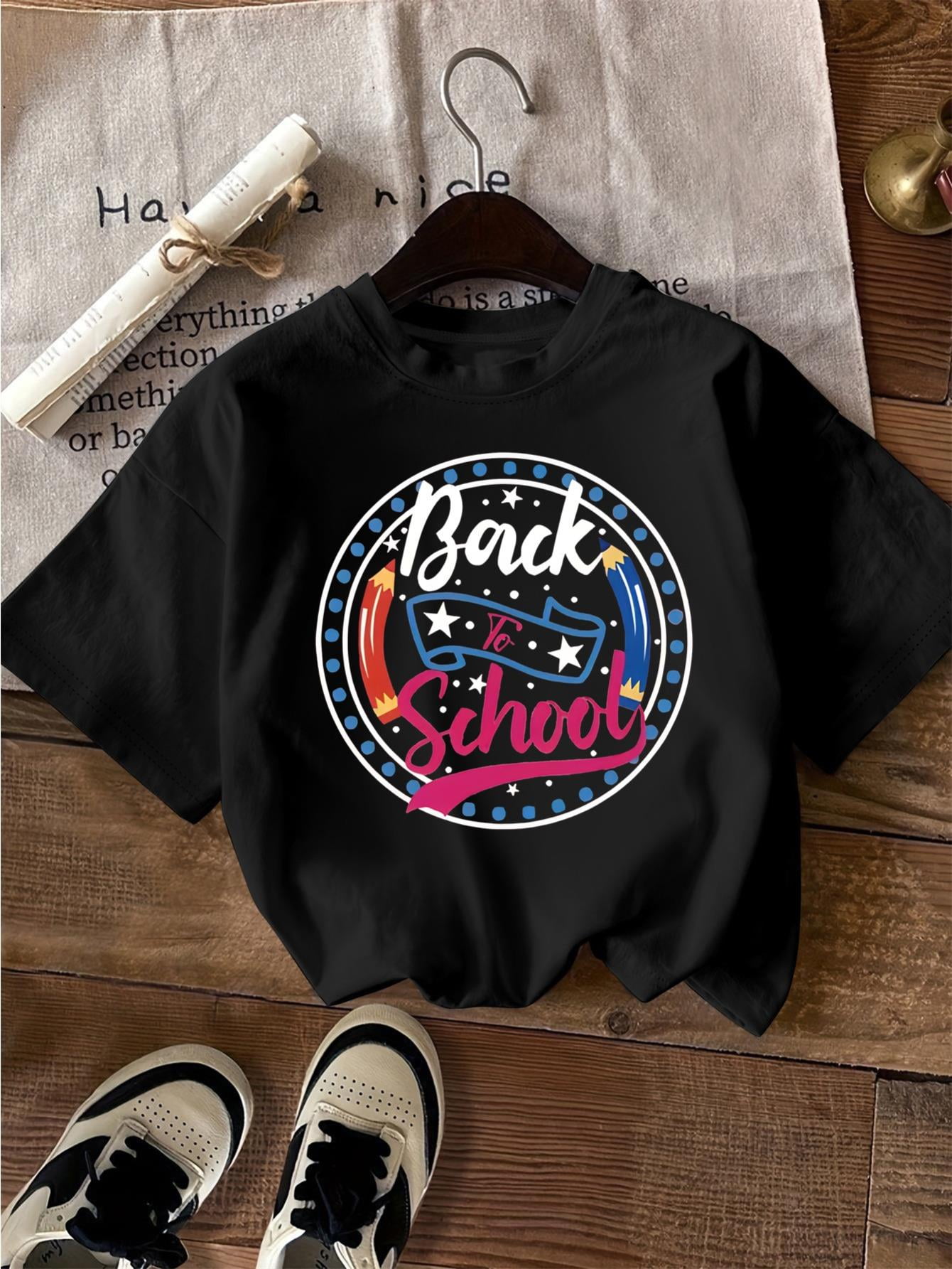 Girl'S "Back to School" Graphic T-Shirt - Casual Round Neck, Short ...