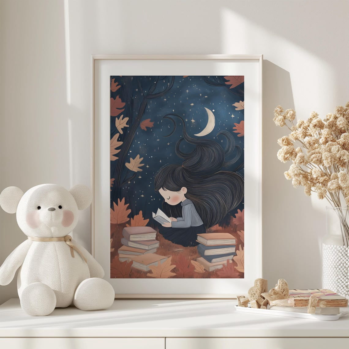 Girl'S Study Room Print, Colorful Moonlight Reading Decor, Girls Room ...