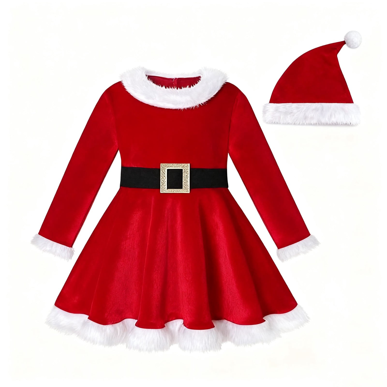 Girl Santa Outfit Long Sleeve Girls Santa Christmas Dress Hat Set Party ...