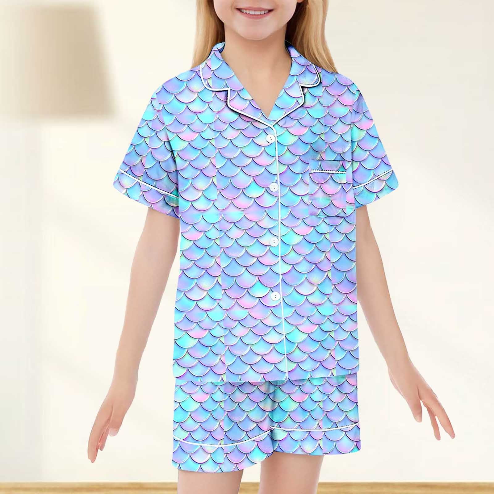 Girl Satin Pajamas Set Cute Button Down Solid Tops T Shirt Set Kids ...