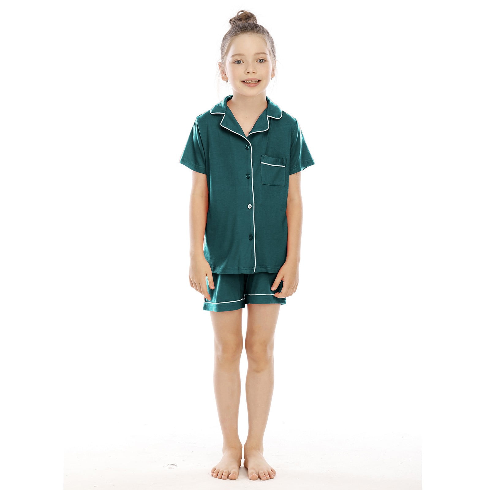Girl Satin Pajamas Set Solid Girls Button Down Pajamas Set Sleepwear ...