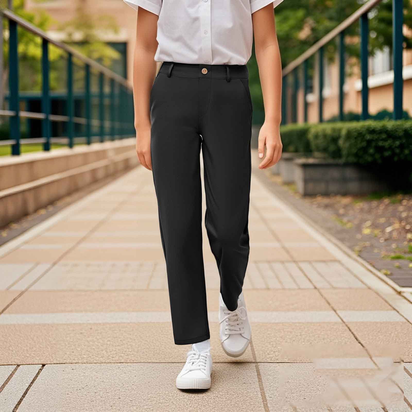 Girl School Uniform Pants Skinny Fit Kids Dress Pants with Pockets ...