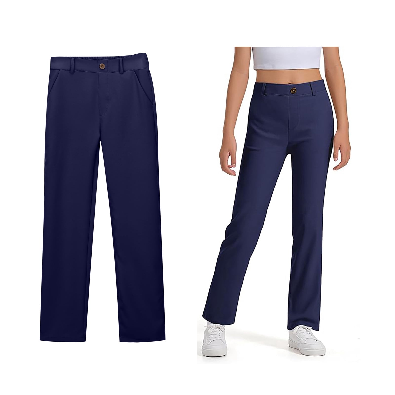 Girl School Uniform Pants Skinny Fit Kids Dress Pants with Pockets ...