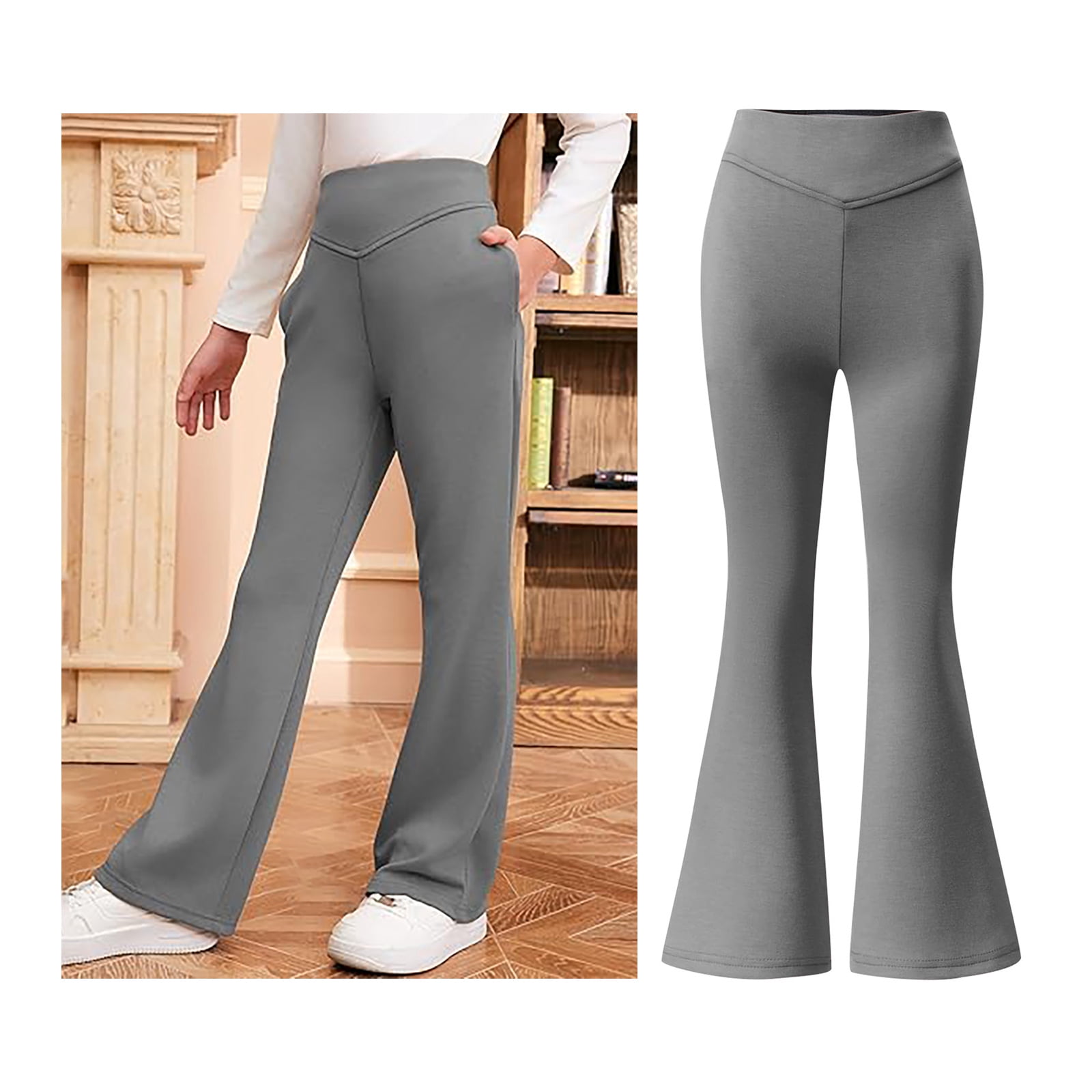 Girl School Uniform Pants Skinny Pants Stretch Pants with Pockets Flare ...