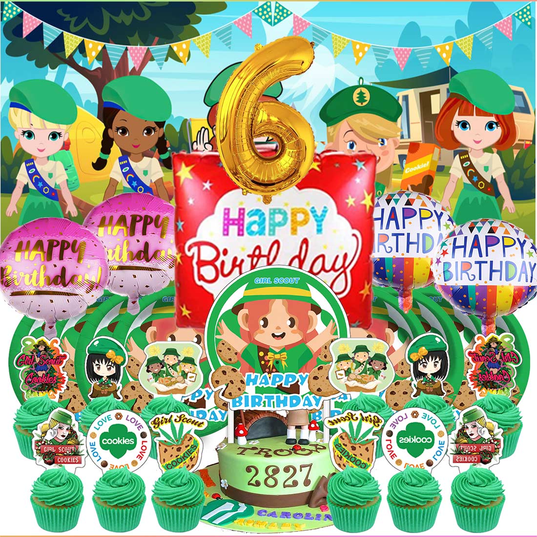 Girl Scouts 6th Tableware Balloons Cake Toppers Backdrop Banner ...