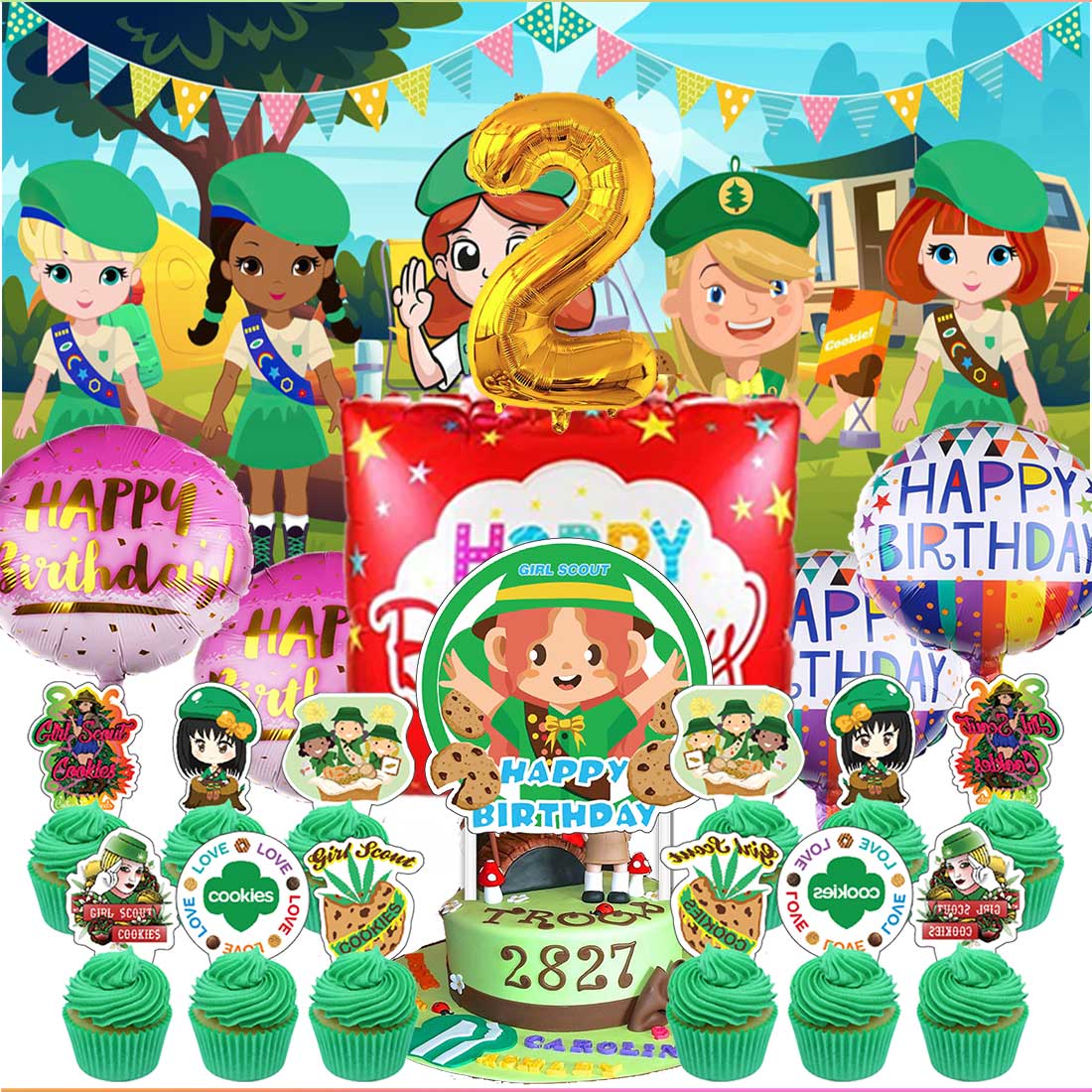 Girl Scouts Party Supplies Decor 2nd Kit Balloons Birthday Cake Topper ...